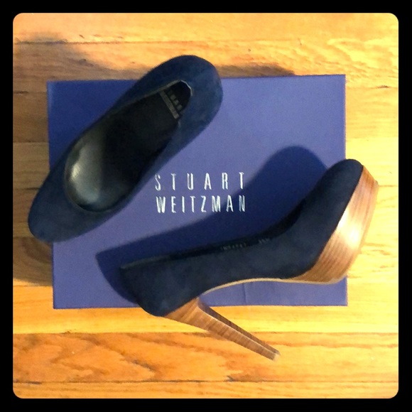 Stuart Weitzman | Shoes | Stuart Weitzman Blue Suede Platform Heels ...